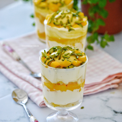 Caramel Custard, White Chocolate & Mango Trifle Pudding - Savory&SweetFood