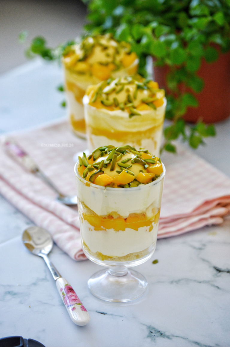 Caramel Custard, White Chocolate & Mango Trifle Pudding - Savory&SweetFood