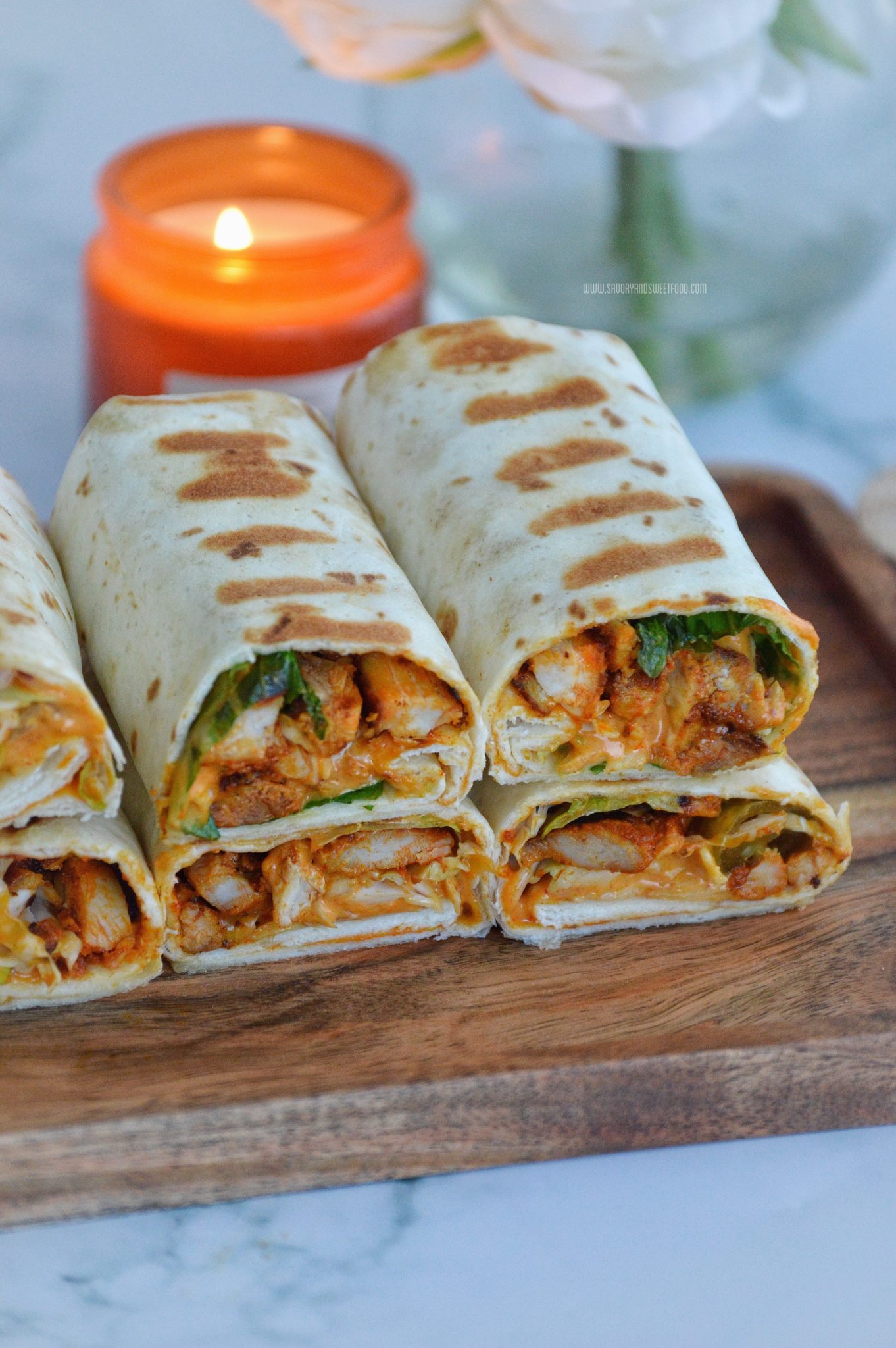 Chicken Kebab Wraps with Special Spicy Sauce - Savory&SweetFood
